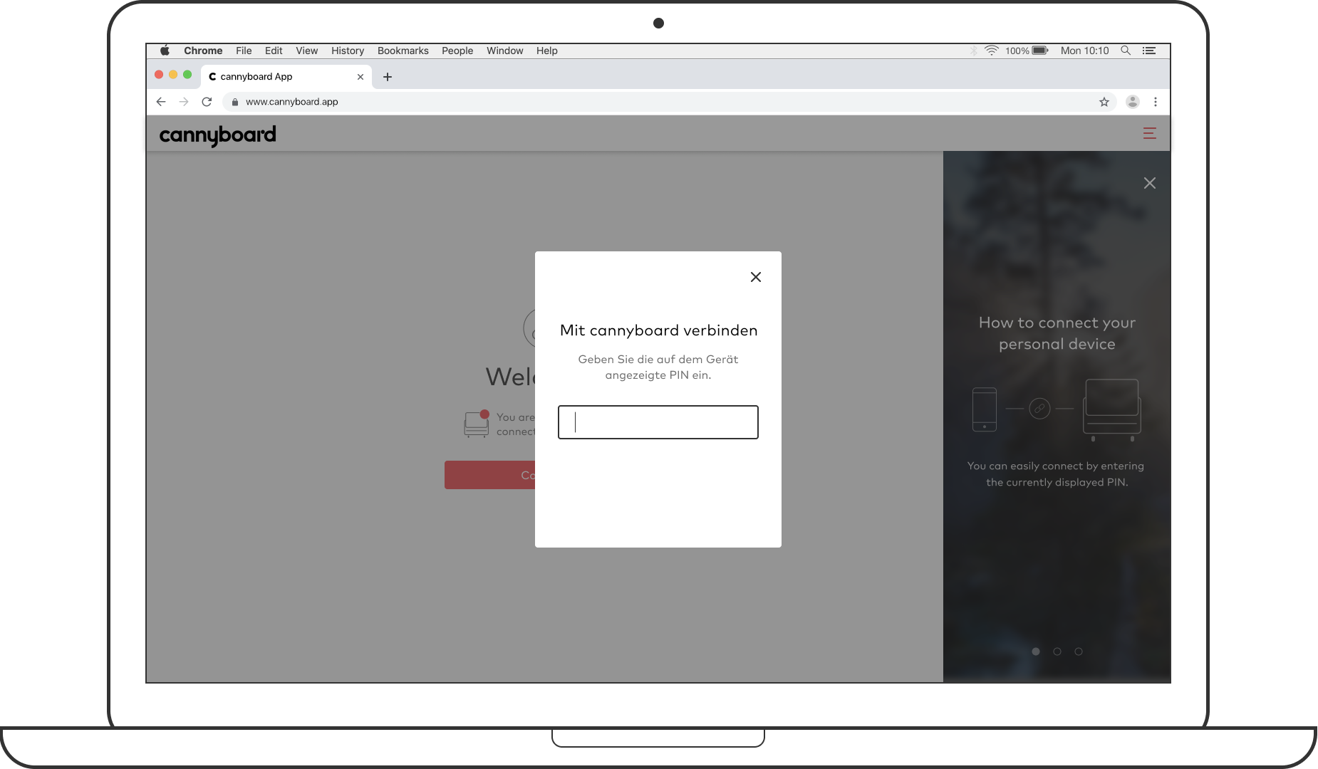 Verbinden des Endgeräts mit einer geöffneten Session – cannyboard